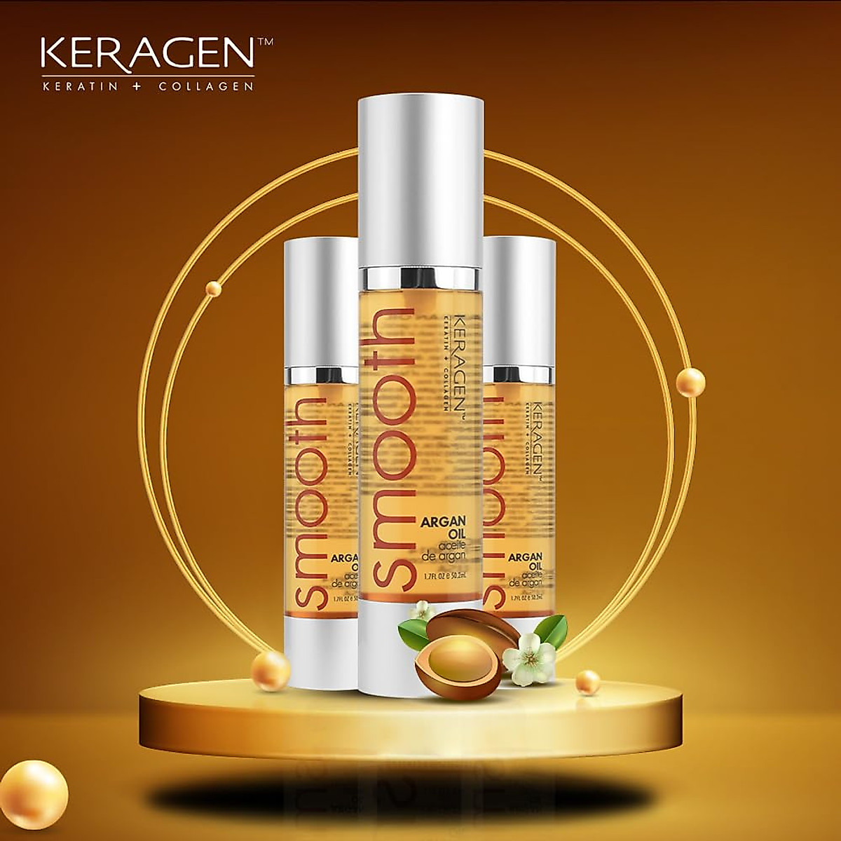 KERAGEN - Nourishing Hair Serum for Dry Damaged Hair - Argan Oil for Hair Treatment - Brilliant Shine, Heat Protection with Paraben, Phthalate and Sulfate Free Formula (1.7 Oz)