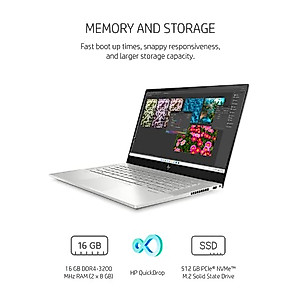HP Envy 15 Laptop, NVIDIA GeForce RTX 3050, 11th Gen Intel Core i7-11800H, 16 GB RAM, 512 GB SSD, 1080p Touchscreen, Windows 11, Advanced Cooling System, Webcam w/Camera Shutter (15-ep1010nr, 2021)