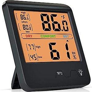 4" Digital Hygrometer Indoor Thermometer Temperature and Humidity Gauge Monitor Indicator Room Thermometer with Backlight LCD Display Humidity Meter
