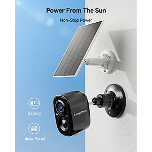 LongPlus Solar Camera, Solar Powered Outdoor Camera Wireless WiFi, No Monthly Fee, AI Detection, WiFi Home Surveillance Camera Outside with Solar Panel, Color Night Vision (Black-Solar-2MP-2Pack)
