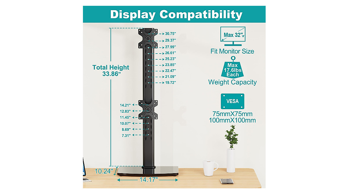 MOUNT PRO Dual Monitor Stand for Up to 32 Inch Screens | Adjustable ...