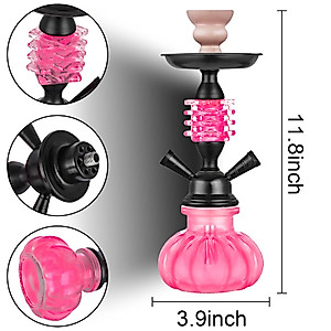 11'' 2 Hose Hookah Set With Everything - Mini Glass Pumpkin Vase, 50 Hookah Tips, 50 Hookah Foil (Pink)