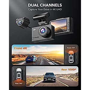WOLFBOX Dash Cam Front and Rear, D07 4K Dash Camera for Cars with WiFi GPS, 4K/2.5K + 1080P Dual Dashcam with 2.45" LCD, 170°FOV, Night Vision, Loop Recording, Smart Parking Monitor, Magnetic Mount