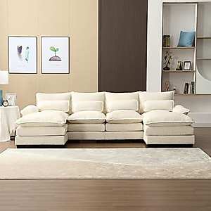 YUNLife&Home U Shaped Modular Sectional Sofa Oversized Convertible Cloud Couch,Velvet Upholstery Symmetrical Deap 6-Seat Corner Sofá with Double Chaise&Memory Foam for Living Room, Gray 110.63" w