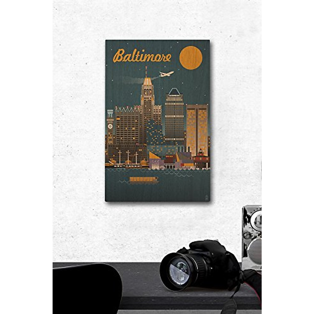 Baltimore, Maryland, Retro Skyline Birch Wood Wall Sign (12x18 Rustic Home Decor, Ready to Hang Art)