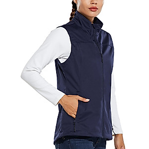 baleaf Women's Lightweight Vest Softshell Sleeveless Jacket Windproof Stand Collar with Zipper Pockets Running Hiking Golf Navy Blue L