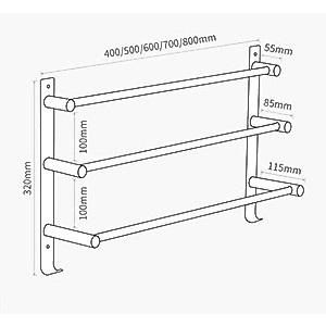 Towel Racks for Bathroom Towel Holder Wall-Mounted Towel Rack Towel Rail 304 Stainless Steel Bathroom Three-bar Towel Rod with Hook Kitchen Rack Towel Rack Bathroom Accessories (Color : 70cm)