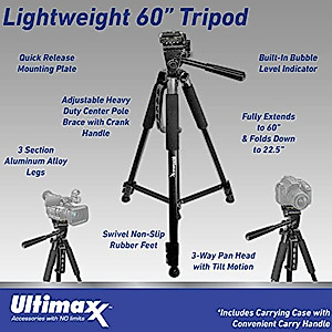 Ultimaxx Advanced Bundle + Canon EOS R Mirrorless Camera (Body Only) + SanDisk 64GB Ultra Memory Card, LED Video Light, 60” Tripod, 2x Replacement Batteries, Camera Backpack & More (24pc Bundle)