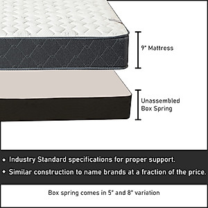 Treaton 9-Inch Medium Firm Tight top Single Sided Hybrid Mattress with 5” Unassembled Box Spring, Queen, Black