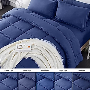 Newspin Full Bed in a Bag - 7 Pieces Blue Comforter Set, Lightweight All Season Ultra Soft Bedding Comforter Set with Comforter, Flat Sheet, Fitted Sheet, Pillowcases & Shams
