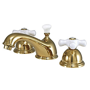Widespread Bathroom Faucet with Double Porcelain Cross Handles Finish: Polished Brass