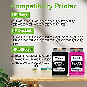 Ink Cartridges for HP 63 XL XXL 63 Ink Cartridges for HP Printers for OfficeJet 3830 5255 5258 Envy 4520 4512 4513 4516 DeskJet 1112 1110 3630 3632 (1 Black, 1 Color)