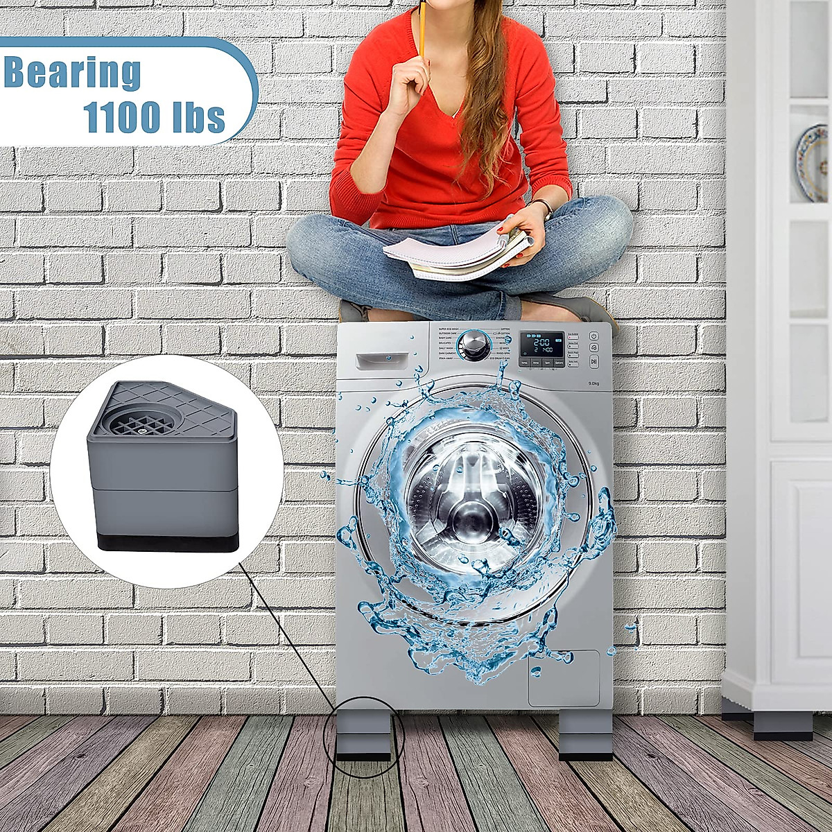 4 Pcs Double Heightened Anti Vibration Pads for Washing Machine, Washer & Dryer Pedestals with 1100 lbs Weight Capacity, Anti-Slip, Shock-Absorbing & Noise-reducing Mats, Suitable for Most Furniture