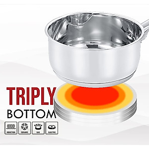 Concord 3 Quart Stainless Steel Saucepan with SIMPLE POUR Vented Glass Lid. Features Dual Pouring Spouts and Volume Marking. Perfect for making Sauces, Jam, Ramen, and more