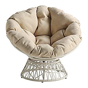 OSP Home Furnishings Wicker Papasan Chair with 360-Degree Swivel, Large, Cream Frame with Cream Cushion