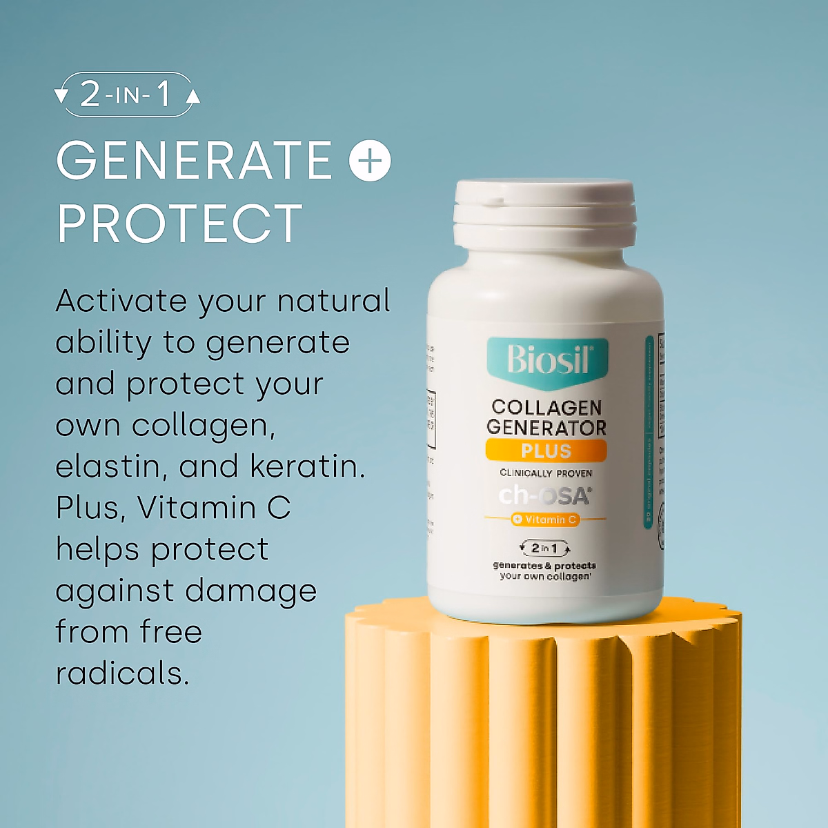 Biosil Collagen Generator Plus - 60 Capsules - Advanced Collagen Protection with Patented ch-OSA Complex & Vitamin C - 30-Day Supply