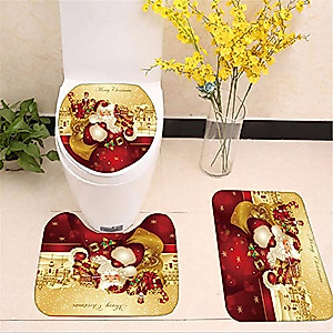 4 Pcs Merry Christmas Shower Curtain Set With Non-Slip Rug, Toilet Lid Cover And Bath Mat, 1 Survivor Pendant,Xmas Snowman Shower Curtains With 12 Hooks, Christmas Shower Curtain Sets For Bathroom