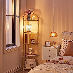 HOOBRO 5-Tier Corner Shelf Stand, Gold Corner Bookshelf, Tempered Glass Shelves, Corner Plant Stand, for Living Room, Bedroom, Study, Bathroom, Balcony, Modern Style, Gold GD14CJ01