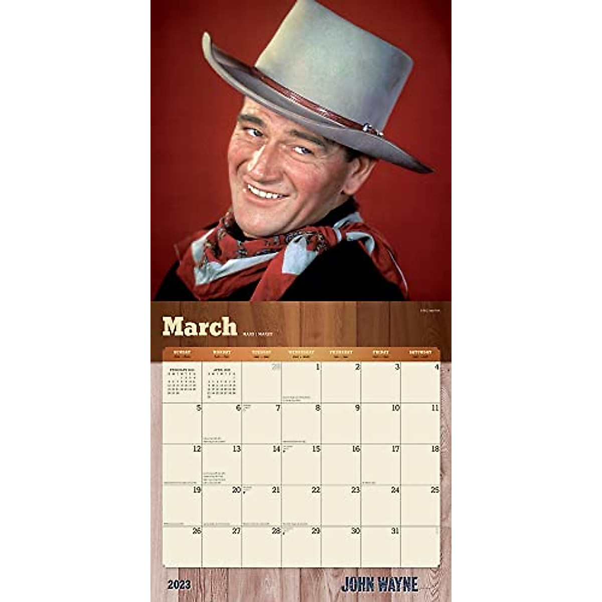 John Wayne OFFICIAL | 2023 12 x 24 Inch Monthly Square Wall Calendar | Foil Stamped Cover | BrownTrout | USA American Actor Celebrity Duke