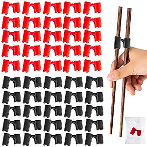 Suttmin 200 Pcs Reusable Chopsticks Helper Multicolor Training Chopsticks Hinges Connector Plastic Practice Chopstick Trainer Chinese Chop Stick Helper for Adult Learner Beginner (Red, Black)
