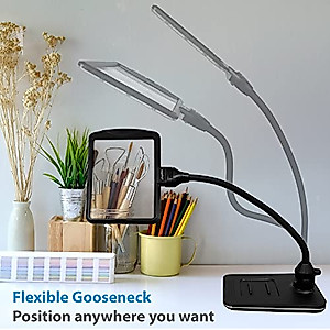 MagniPros 3X Magnifying Glass with Light and Stand, Flexible Gooseneck Magnifying Desk Lamp w/USB Fast Charge & Tablet Stands for Reading Fine Print, Painting, Sewing, Crafts & Close Work