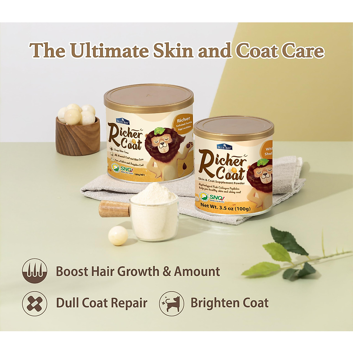 Blue Bay Richer Coat - Skin & Coat Supplement Powder | Supports Healthy Skin & Glossy Coat, Promotes Hair Growth, Cat & Dog Food Topper (7-Day Trial)