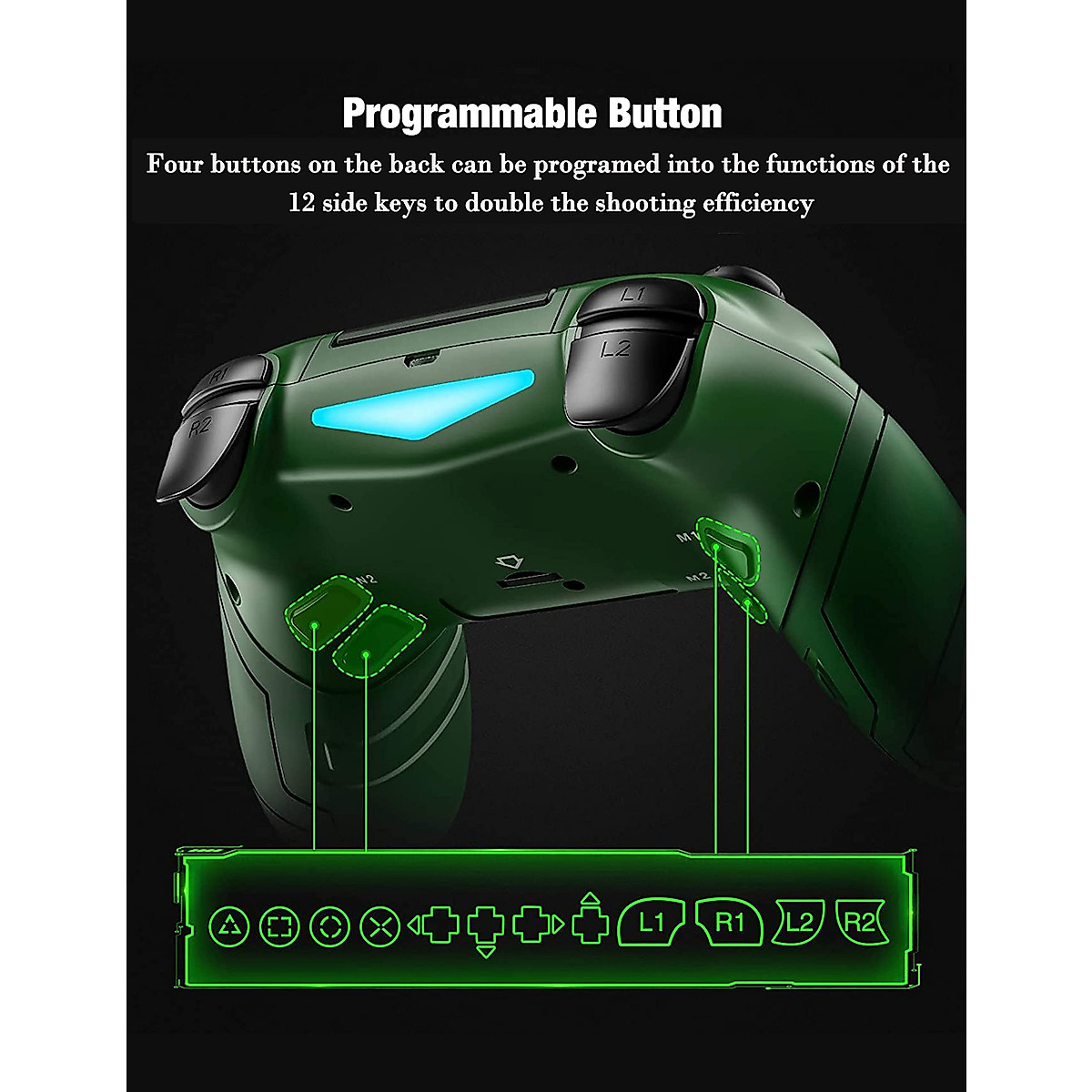 COWBOX 【2021 Upgraded Version】 PS4 Controller with 3 Programmable Back Buttons and 1 Sensitivity-Control Back Button, Game Controller Remote with Turbo/Gyro/HD Dual Vibration/Touch Panel/LED