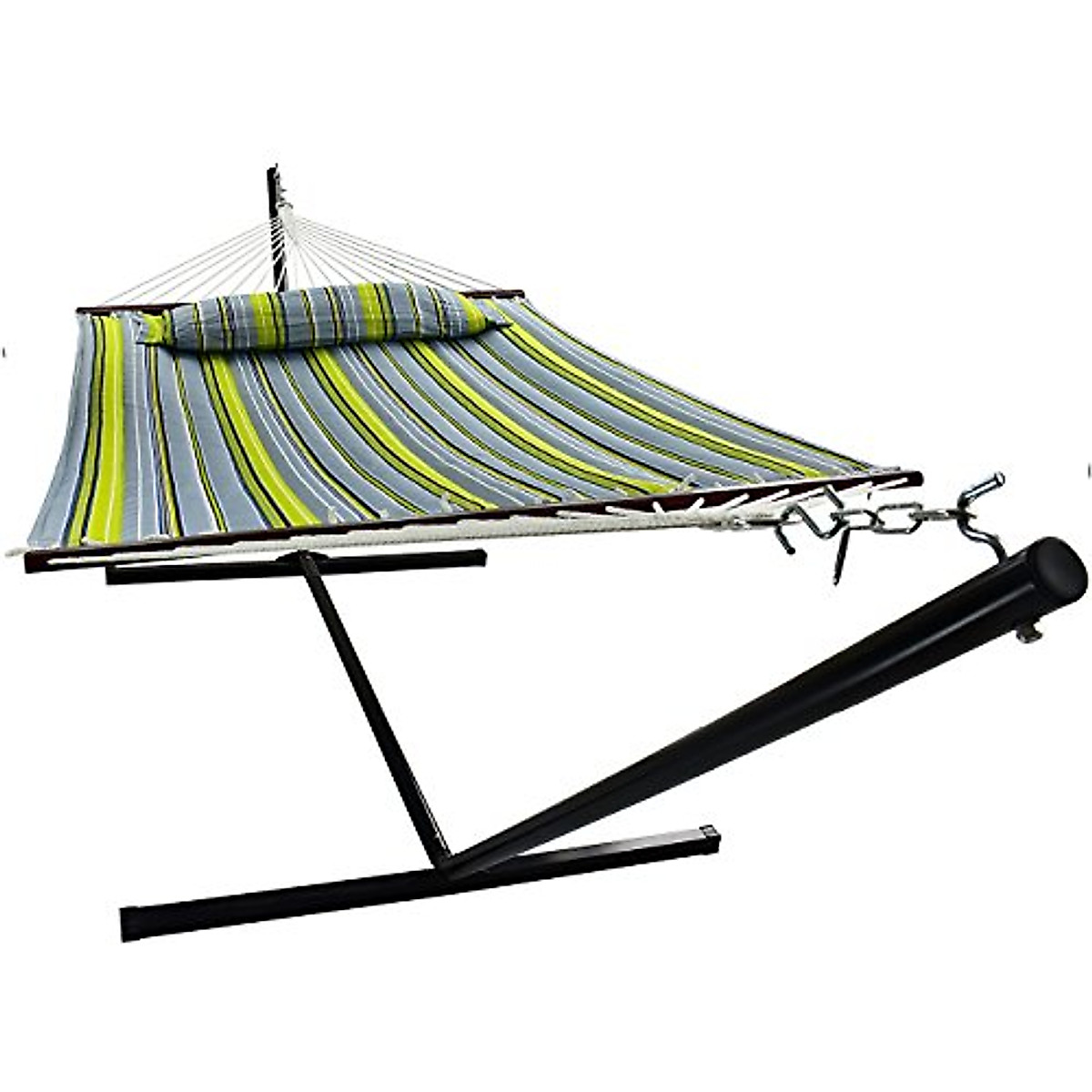 Sorbus 2-Person Stylish Hammock with Stand- 53" Large Cotton Outdoor Hammock- Spreadedbars & Pillow Included- Heavy Duty 450lbs Portable Hammock for Garden Patio Outdoor Camping- Comfortable, Washable