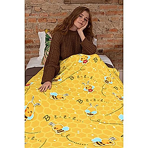 Cute Bee Blankets Super Soft for Bed Couch Sofa Fuzzy Warm Cozy Lightweight Throw for Friend Adults Women Men 60"x50" Medium for Teen
