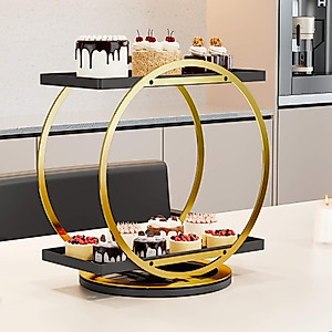 Perfume Organizer for Dresser, 360 Rotating Makeup Organizer for Vanity, 2 Tier Large Capacity Bathroom Counter Organizer Cosmetic Skincare Storage Countertop Holder for Bedroom Kitchen(Black Gold)