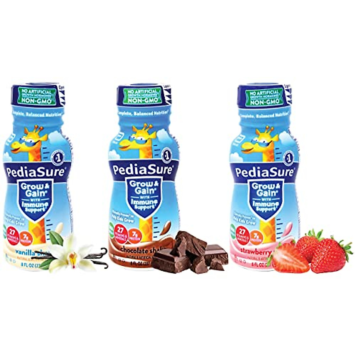 PediaSure Grow and Gain With Immune Support Shake | Complete Balanced Nutrition | PediaSure Strawberry, PediaSure Vanilla, and PediaSure Chocolate Flavors | 12 Pack | Niro Assortment