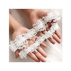 Kaei&Shi Wedding Garter,2 Pieces Lace Floral Bridal Garter For Bride White One Size