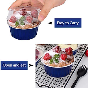 Desserts Foil baking Cups, 5 oz 100 pcs Reusable Cupcake Cups with Lids, Pie Ramekins, Pudding Cups Cake Pans for Wedding,Christmas,Kitchen,Birthday Party,Various Holiday Parties