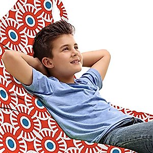 Ambesonne Lattice Lounger Chair Bag, Vivid Colored Mosaic of Circular Shapes and Dots Retro Modern Style, High Capacity Storage with Handle Container, Lounger Size, Dark Coral Blue