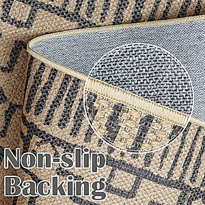 jinchan Area Rug 4x6 Entryway Recycled Boho Chic Jute Rug Indoor Outdoor Floor Cover Print Geometric Black Accent Carpet for Living Room Bedroom Dining Room Patio Garden