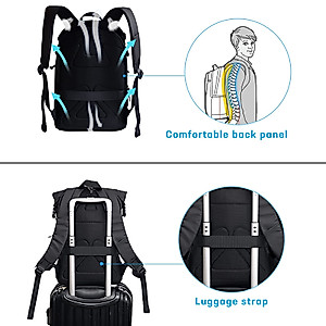 COTS Travel Laptop Backpack, Business Backpack for Men & Women Water Resistant Roll Top College School Casual Daypack Fit 15.6" Notebook (Black)