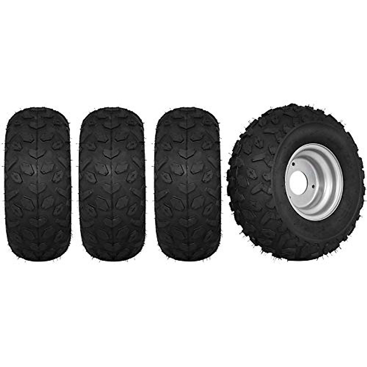ATV Go Kart Tires and Rims 145x70-6 Inch Golf Cart Tires 90CC Go Kart Buggy ATV Mini-bikes Quad Bike Tires and Wheels HUB- 3-hole Set of 4