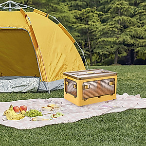 Aimondow 2 Pack Plastic 4 Doors Collapsible Storage Bins with Lid & Wheels, 28 Liters Folding Storage Bins, Stackable Multifunctional Box for Camping Clothes Snack Storage