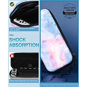 TiMOVO Carrying Case for Nintendo Switch OLED Model 2021 & Switch, Durable Hard Shell Game Storage Handbag Portable Travel Bag PU Pouch with Pocket for 10 Game Cards & Accessories, Dreamy Nebula