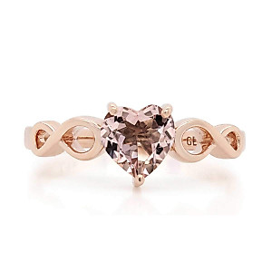 GEMVIO Collection 6MM Heart shape Peach Morganite Gemstone Infinity Heart Engagement Wedding Ring in 14K Rose Gold Over Sterling Silver Gifts for Women (0.67 Cttw) Ring Size-5