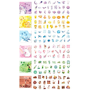 GOMTYEA Cute Stickers Set (6 Set, 300 Pieces) for Journaling, Scrapbooking Diary Planner Album Diary, Notebook, Card Making Laptop Journaling DIY Arts and Crafts