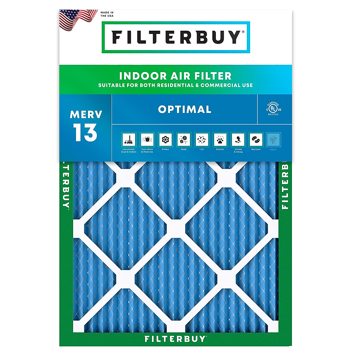 Filterbuy 20x25x1 Air Filter MERV 13 Optimal Defense (1-Pack), Pleated HVAC AC Furnace Air Filters Replacement (Actual Size: 19.50 x 24.50 x 0.75 Inches)