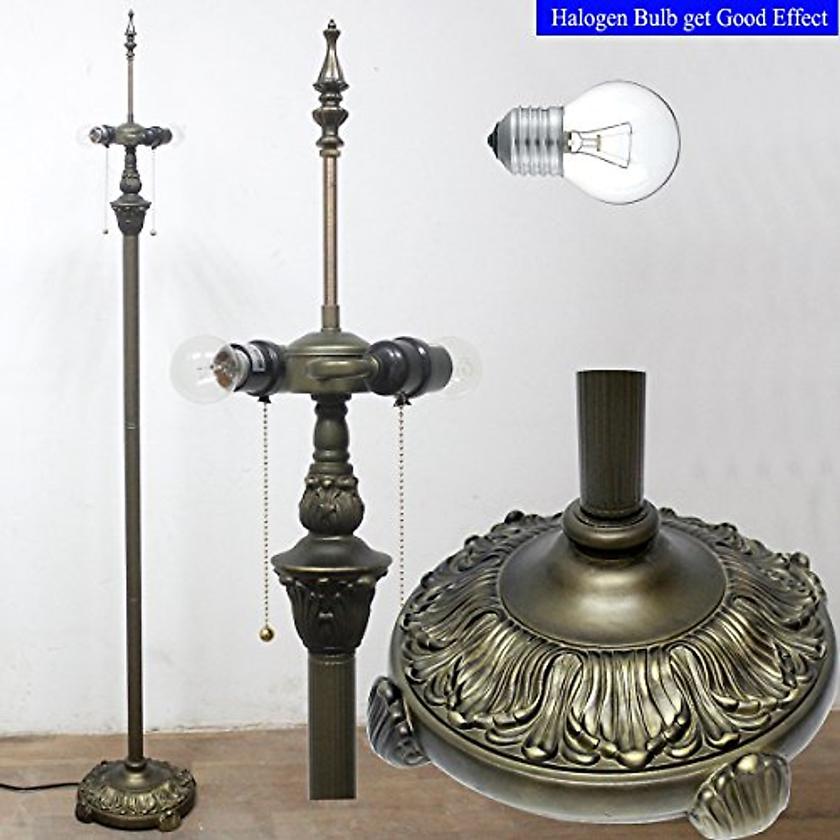 WERFACTORY Tiffany Floor Lamp Cream Amber Stained Glass Bead Standing Reading Light 16X16X64 Inches Antique Pole Corner Lamp Decor Bedroom Living Room Home Office (LED Bulb Included) S005 Series