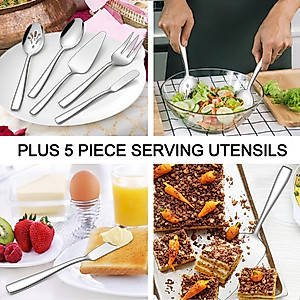 LIANYU Silverware Set, 45-Piece Flatware Set with Serving Utensils, Stainless Steel Cutlery Flatware Set for 8, Eating Utensils Tableware with Knife Fork Spoon, Mirror Finish, Dishwasher Safe