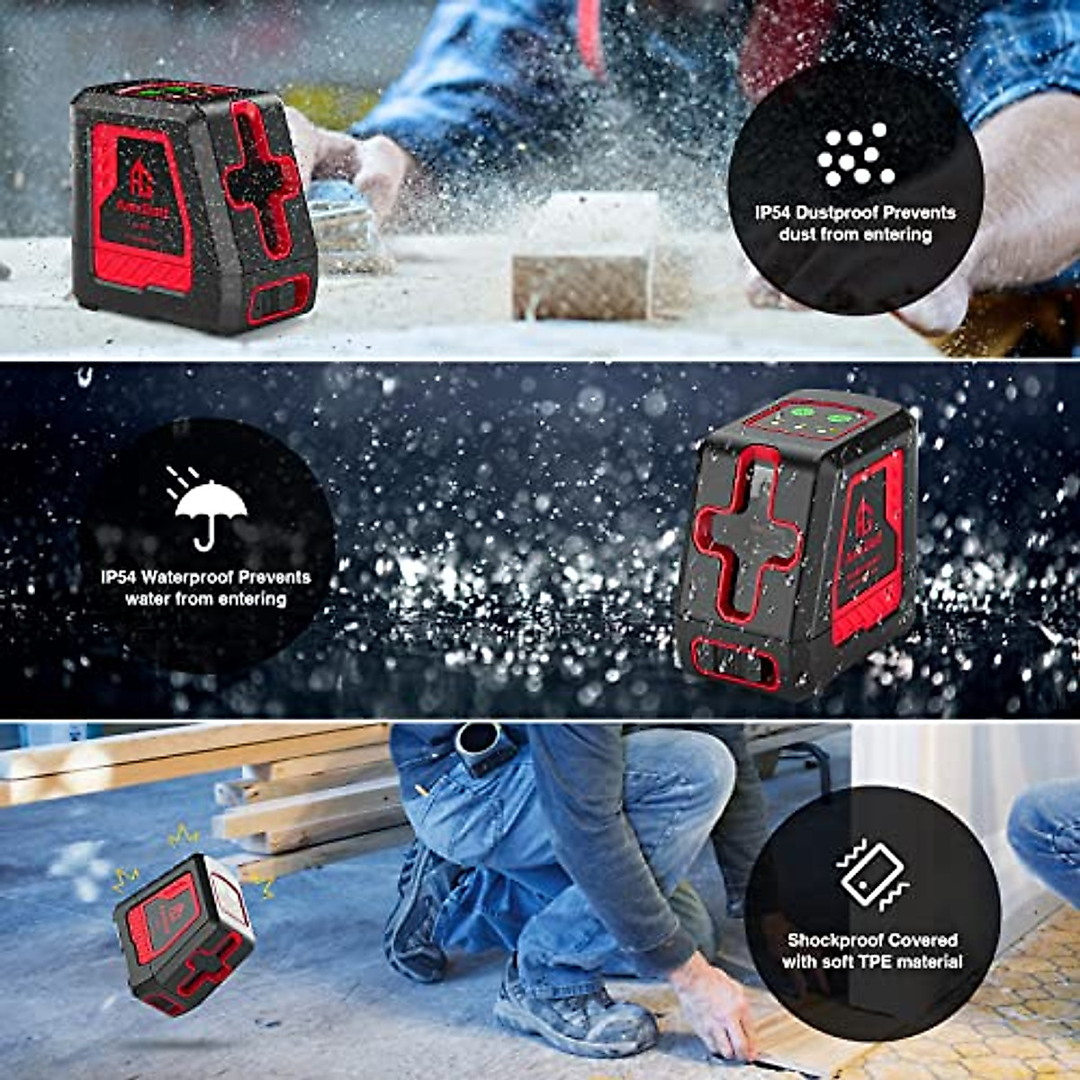 AmzGod Self Leveling Laser Level - 100ft/30m Green Cross Line Laser Level Line Tool with Dual Modules, 3 Brightness Adjustments, Manual and Pulse Mode, IP54 Waterproof, 360° Rotatable Magnetic Bracket