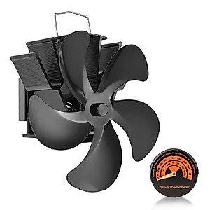gohantee Heat Powered Stove Fan Hanging on Chimney Fireplace Fan 5 Blades Silent Operation for Wood Log Burner Fireplace Eco Friendly and Efficient Heat Distribution with Stove Thermometer