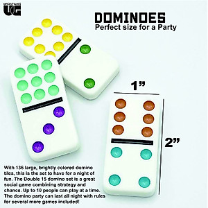 Front Porch Classics, Double 15 Color Dot Dominoes Set On-The-Go Travel Storage Tin, 2 to 12 Players Ages 8 to 99