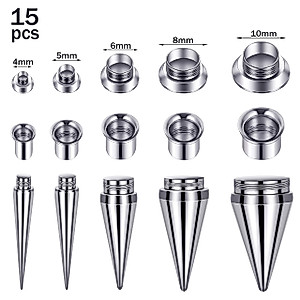 30 Pieces Stainless Steel Gauges Kit Screw Fit Taper Plug Tunnel Ear Expander Stretching Set, 6 Gauge to 00 Gauge