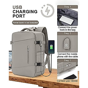 Large Travel Backpack for Women Carry On Airline Flight Approved Expandable Work Personal Item size Backpack Bag with Laptop compartment for College Men Waterproof Hiking Mochila de Viaje GreyBrown