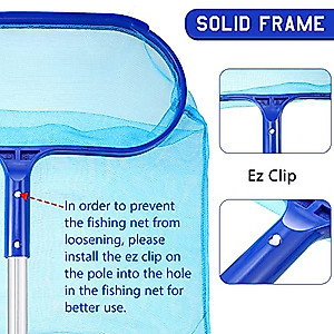 Swimming Pool Skimmer Net with Pole, 3 Feet Adjustable Aluminum Telescopic Pole and 2 Piece Hook Hanger, Deep Bag Pool Net and Shallow Net, Leaf Rake Cleaning Tool for Spa, Hot Tub, Pond Cleaning